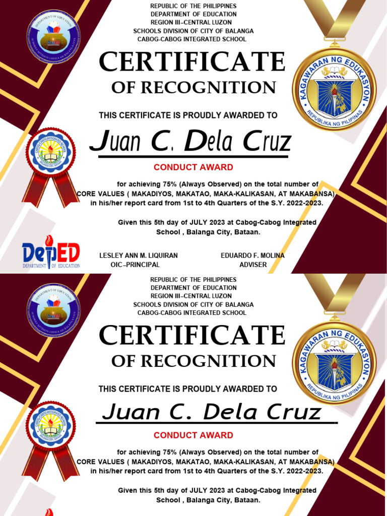 Certificate For Conduct Award Editable 1 | PDF