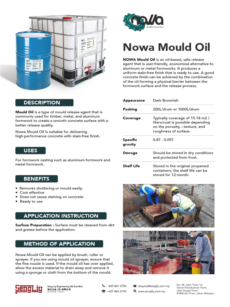 Nowa Mould Oil TDS | PDF | Concrete | Industrial Processes