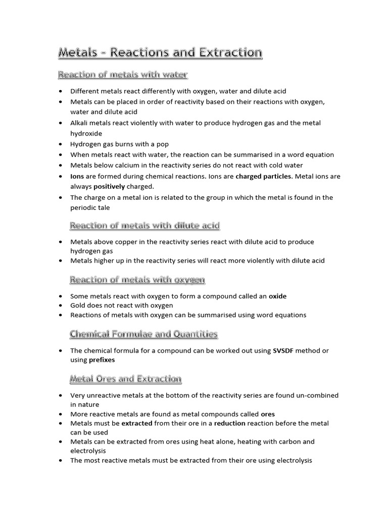 (308275) S3 Metals Reactions and Extractions Need To Know | PDF ...