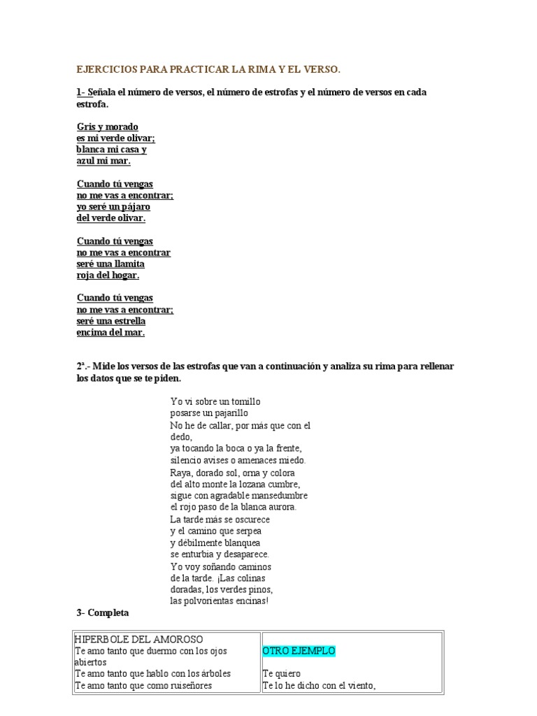 Ejercicios de Rima y Verso en Poesía | PDF