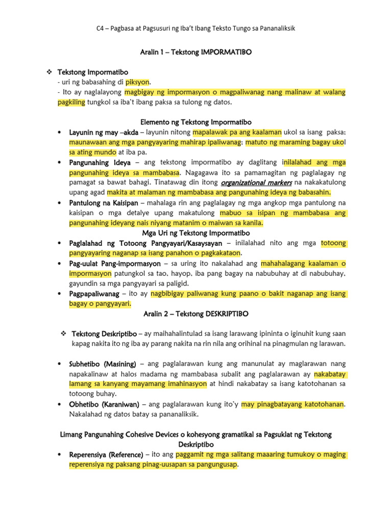 C4 3rd Quarter OUTILNE IBAT IBANG TEKSTO | PDF