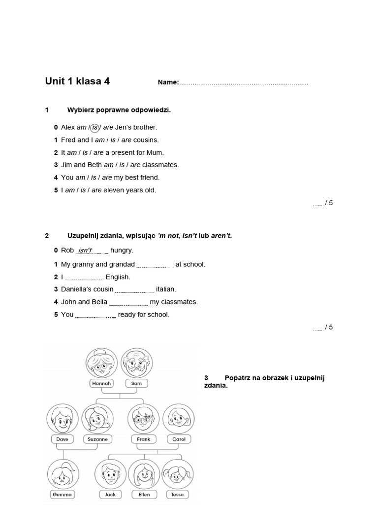 English Class Unit 1 Klasa 4 | PDF