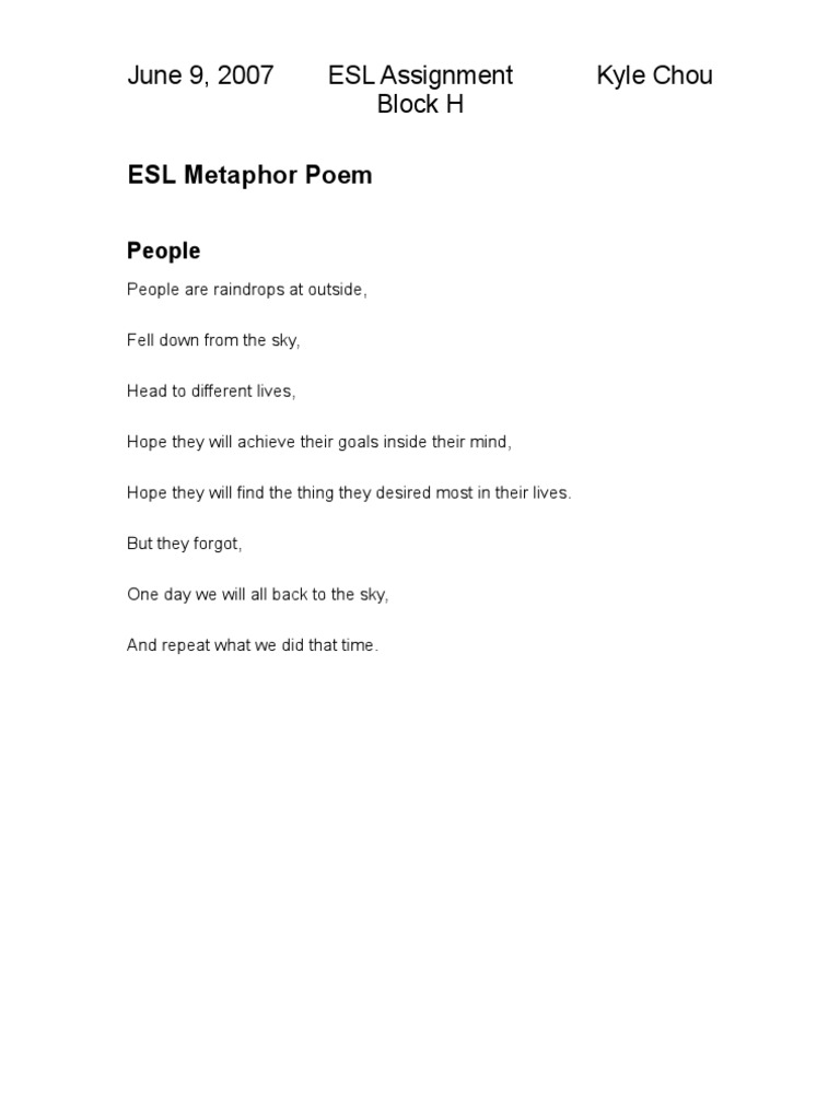 Raindrops as People: A Metaphor Poem | PDF | Language Arts & Discipline