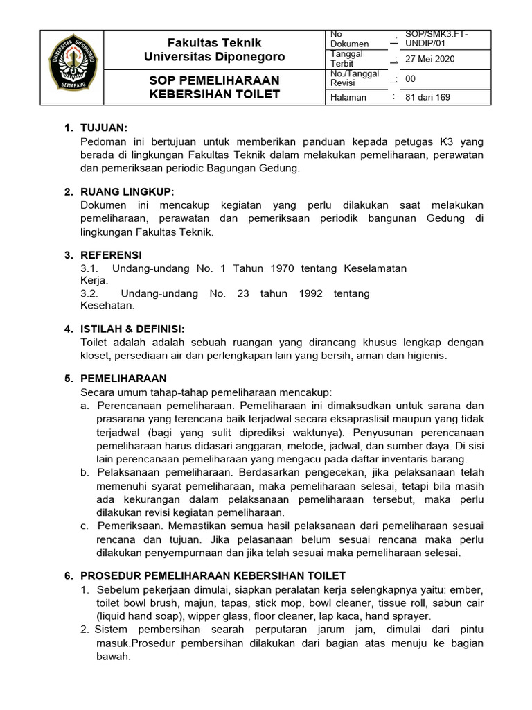 Sop-Pemeliharaan-Kebersihan-Toilet (1) - 240315 - 104634 | PDF