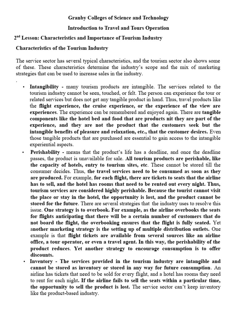 L2-Characteristics and Importance of Tourism Industry | PDF | Tourism | Money