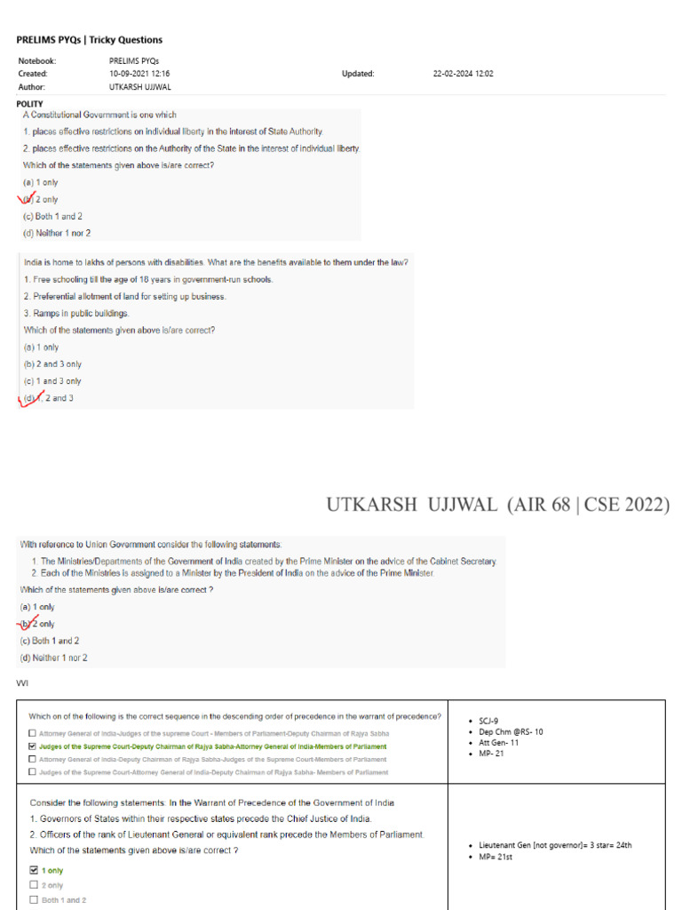 Prelims Important Pyqs | PDF