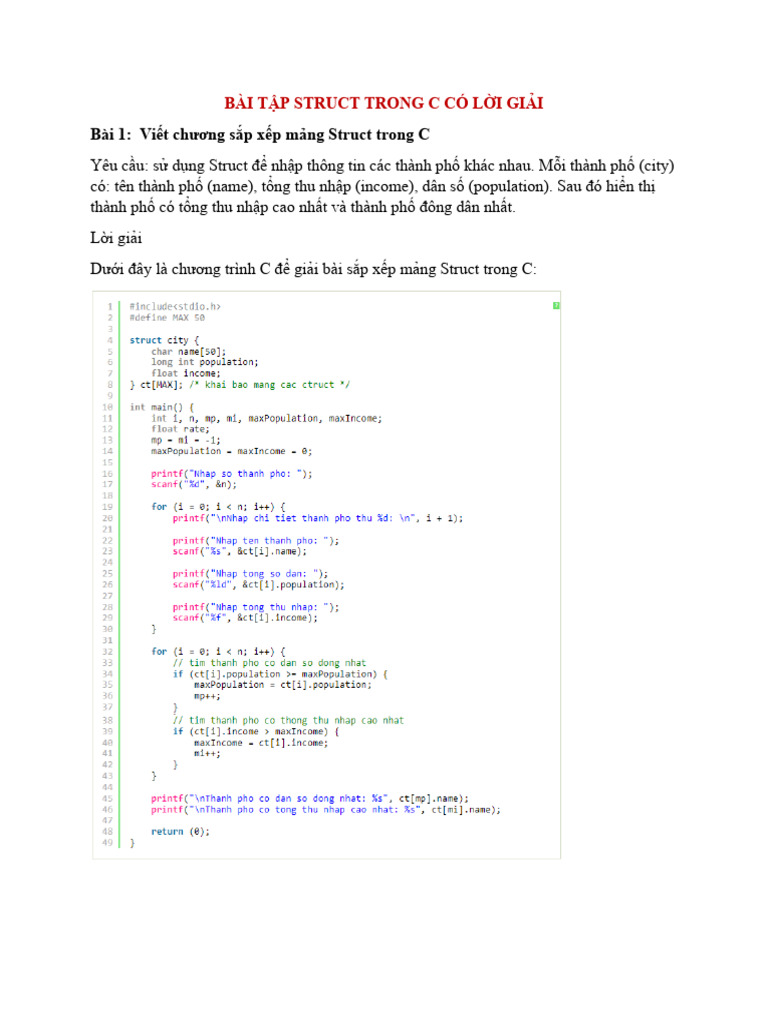 Bai Tap Struct Trong C Co Loi Giai | PDF Bai Tap Struct Trong C Co Loi Giai | PDF