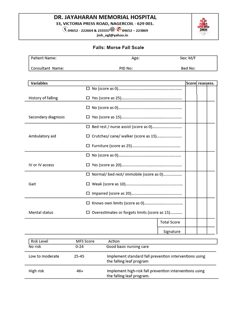 Morse Fall Risk Assessment Tool | PDF | Health Sciences | Social Programs