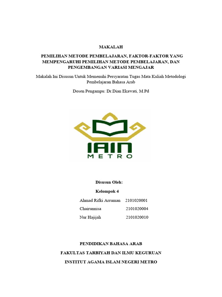 Makalah Pemilihan Metode Pembelajaran, Faktor-Faktor Yang Mempengaruhi Pemilihan Metode ...