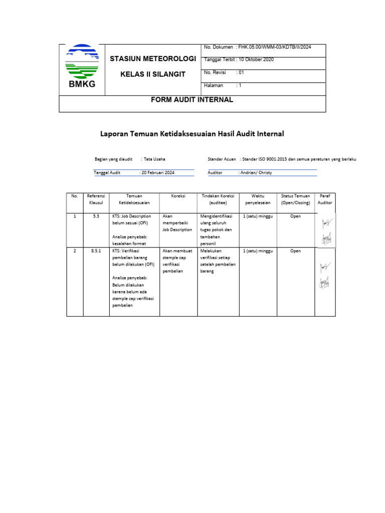 Laporan Audit Internal Silangit 2024 | PDF