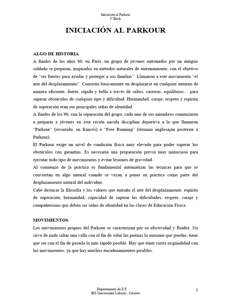 Teoría Parkour Bachillerato | PDF