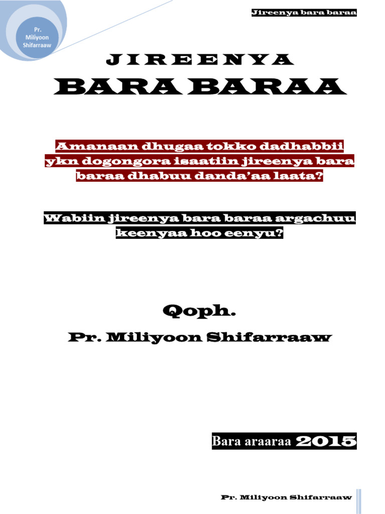 Jireenya Bara Baraa | PDF