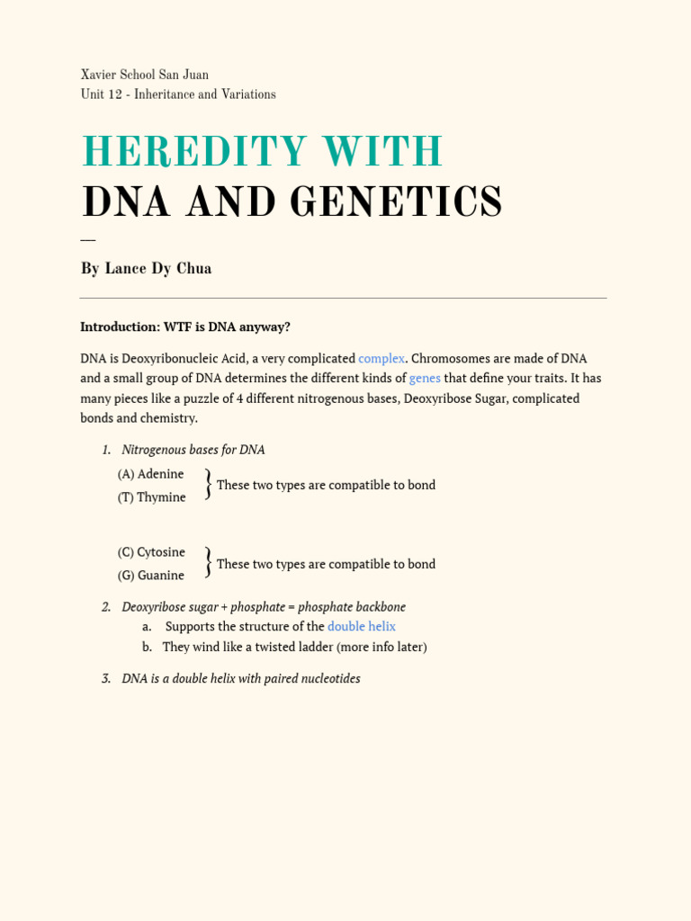 Heredity and Genetics | PDF | Dna | Biomolecules