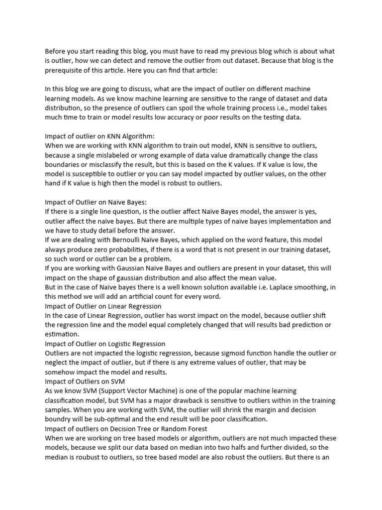 Impact Of Outliers On Machine Learning Models Pdf Support Vector Machine Outlier