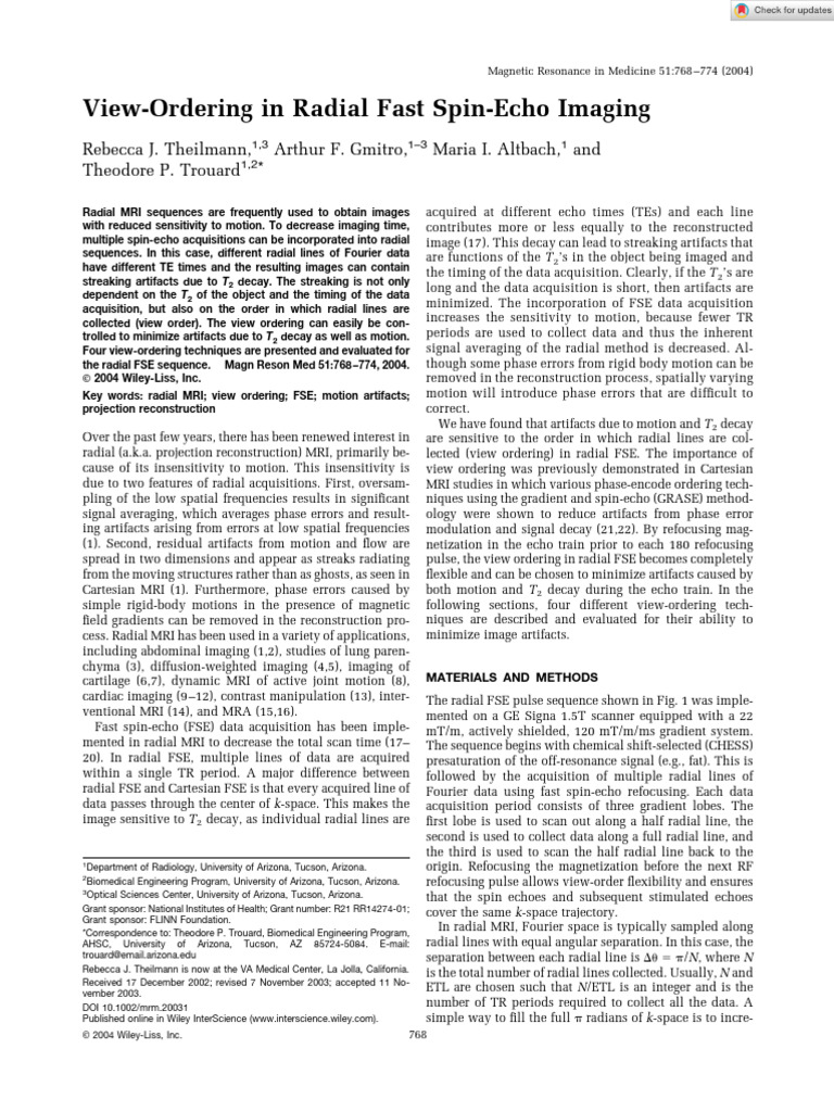 Magnetic Resonance in Med - 2004 - Theilmann - View Ordering in Radial Fast Spin Echo Imaging ...
