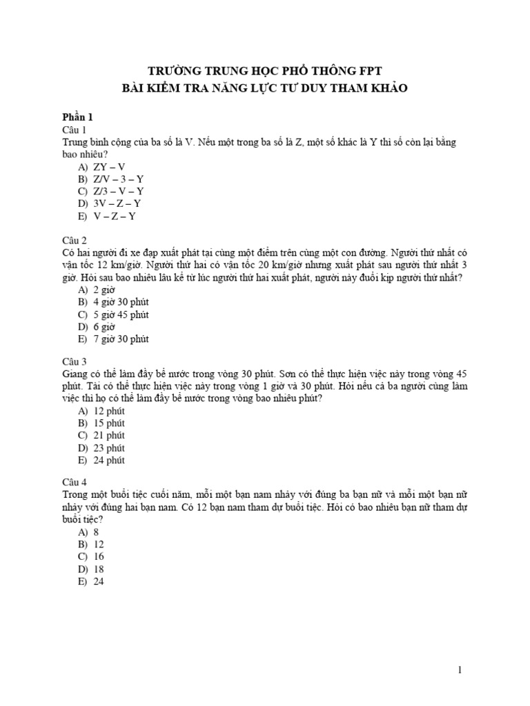 De Mau THPT FPT | PDF
