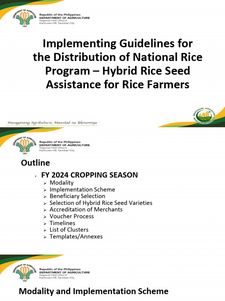 Implementing Guidelines For The Distribution of National Rice Program ...