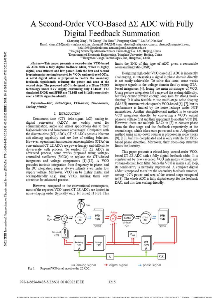 A Second-Order VCO-Based ADC With Fully Digital Feedback Summation ...