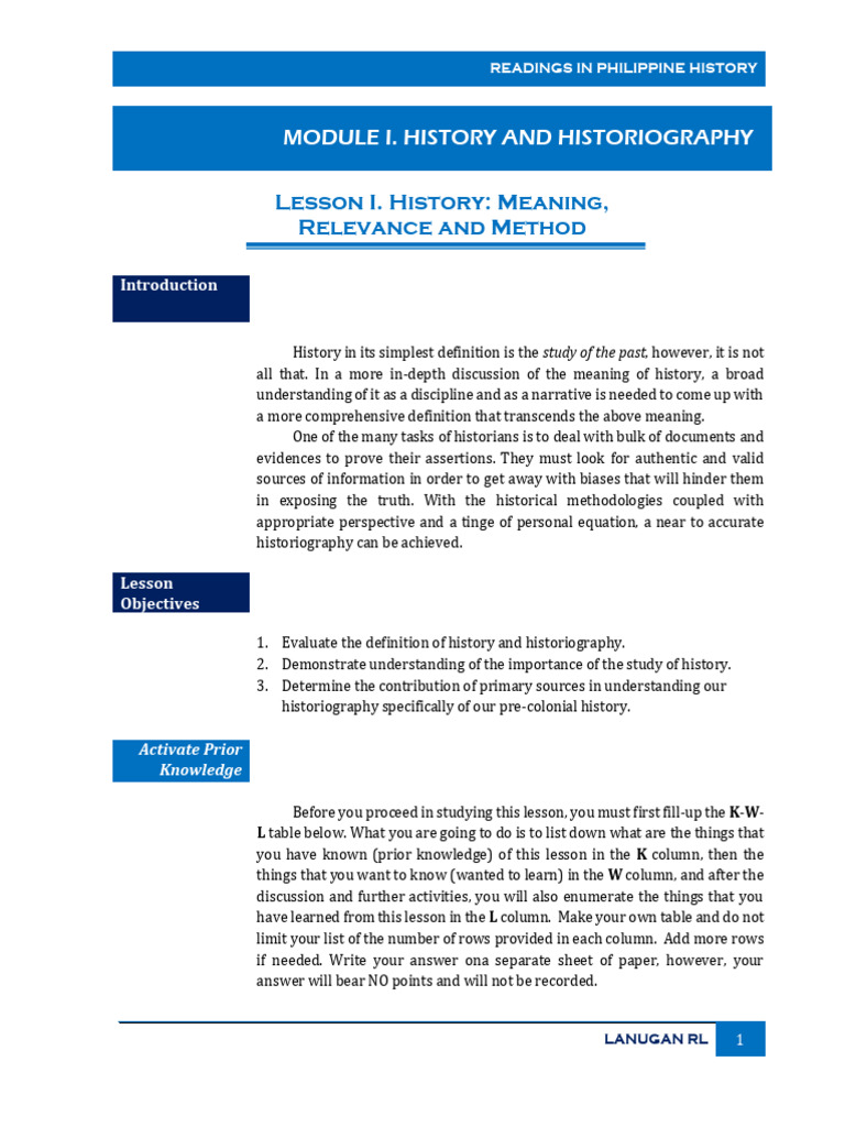 RIPH MODULE-I Lesson-1 | PDF | Historiography | Liberal Arts Education