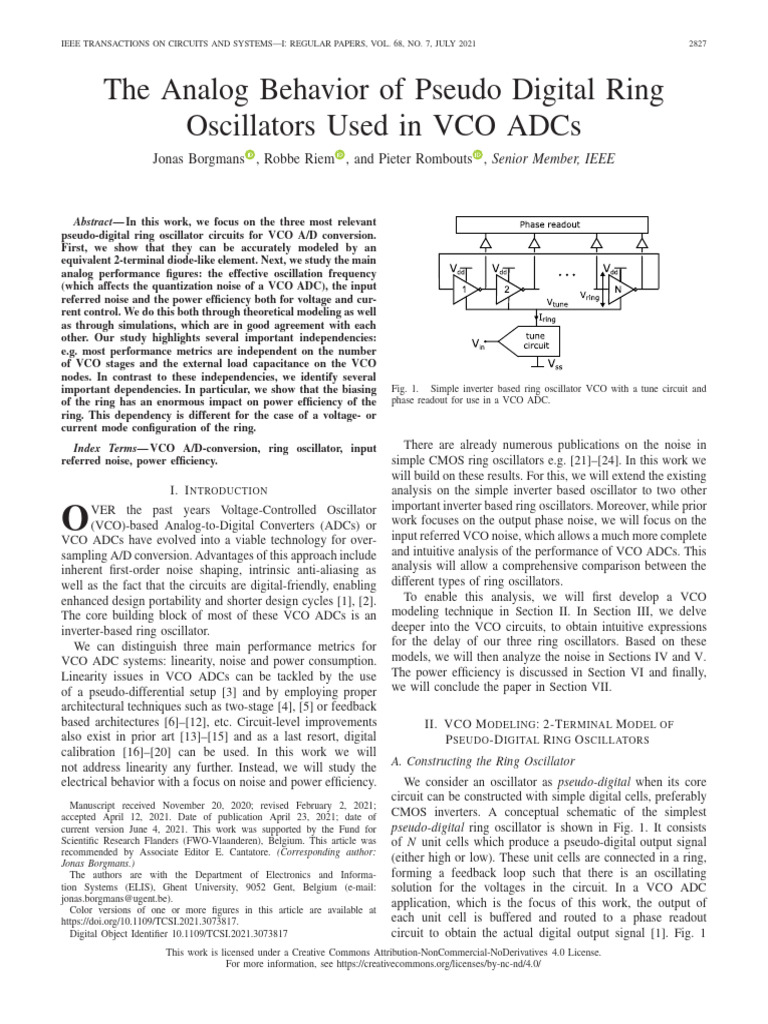 The Analog Behavior of Pseudo Digital Ring Oscillators Used in VCO ADCs | PDF | Analog To ...