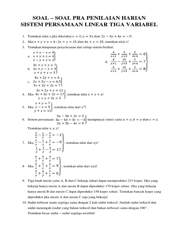 Latihan Soal Pra PH SPLTV-1 | PDF