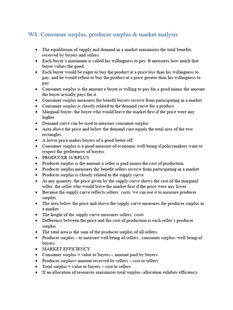 W8 - Consumer Surplus, Producer Surplus, Welfare Analysis | PDF | Economic Surplus | Supply And ...