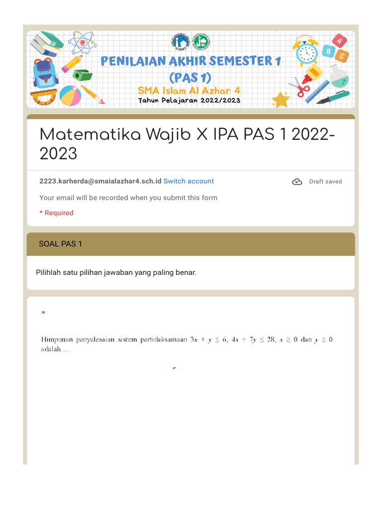 Matematika Wajib X IPA PAS 1 2022-2023 AL AZHAR | PDF