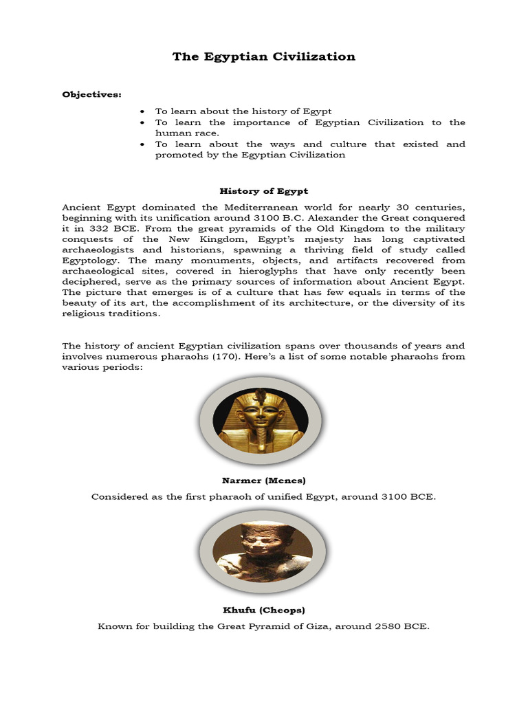Overview of Egyptian Civilization | PDF | Egyptian Pyramids | Ancient Egypt