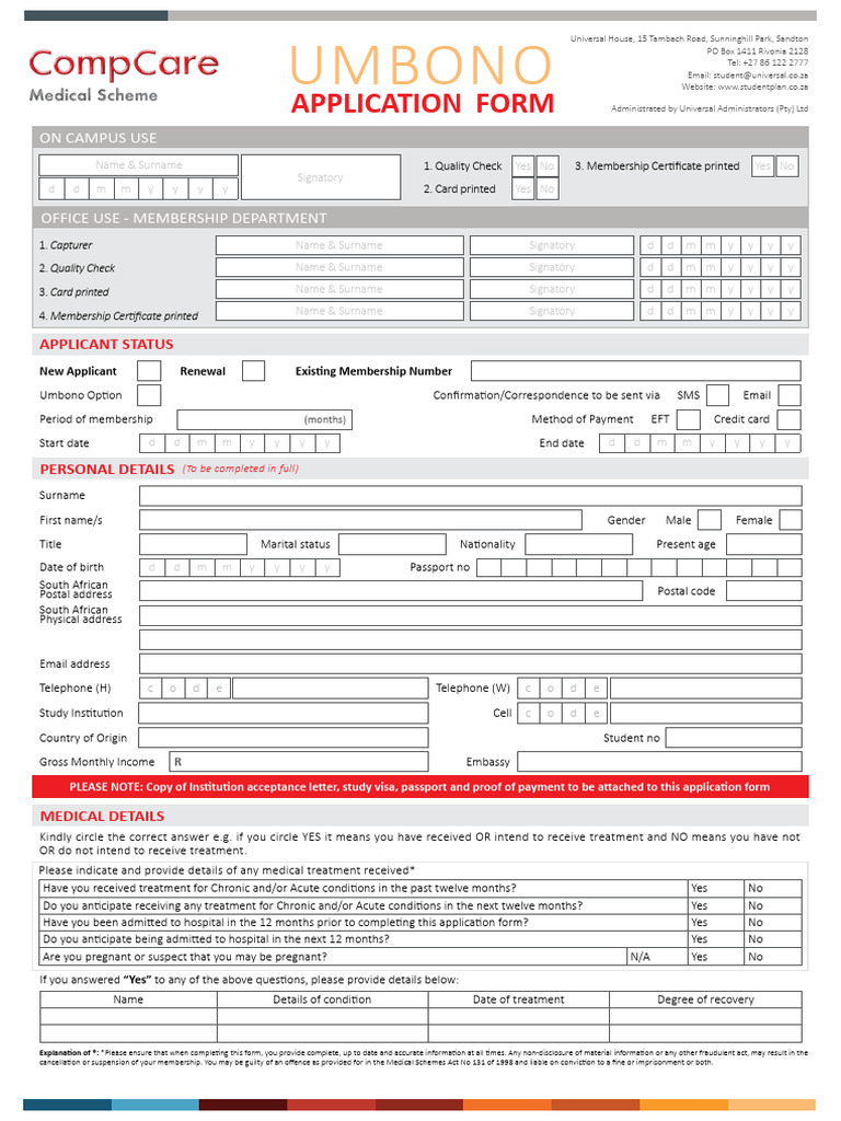 CompCare Medical Scheme Application Form | PDF | Informed Consent | Banks