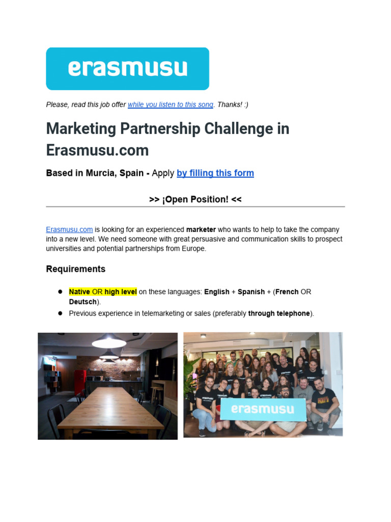 Marketing Partnership Challenge For Erasmusu | PDF | Desiderius Erasmus