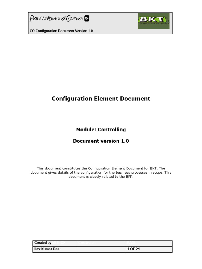 CO Configuration Guide v1.0 | PDF | Valuation (Finance) | Cost
