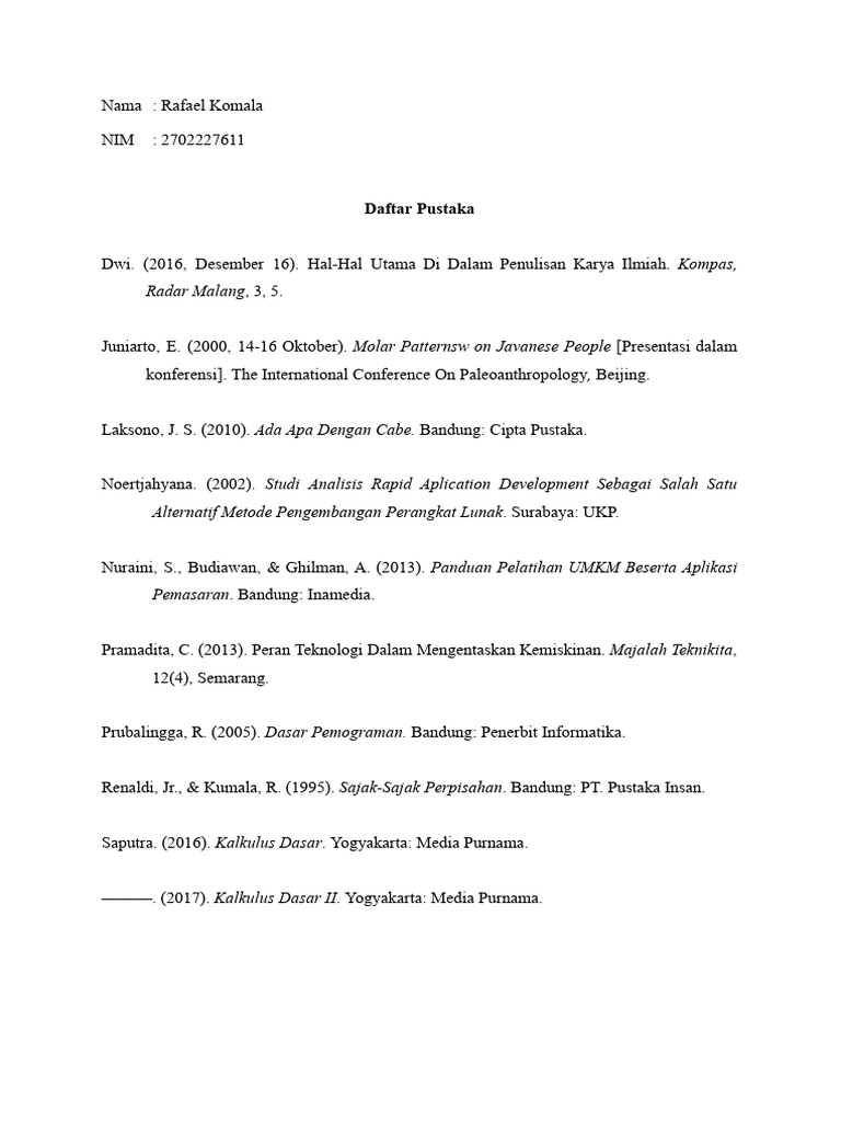 Daftar Pustaka Karya Ilmiah dan Buku | PDF