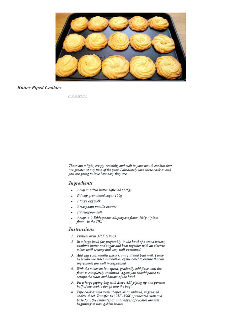 Easy Butter Piped Cookie Recipe | PDF | Chocolate | Foods