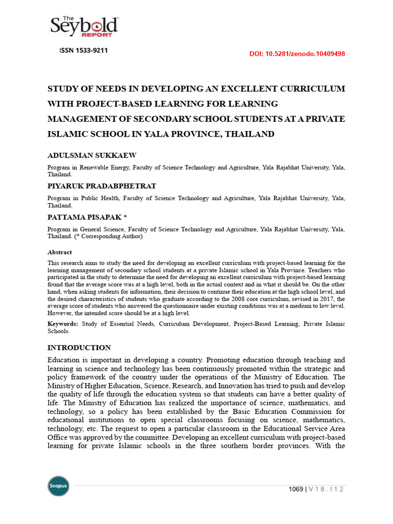 Developing Project-Based Curriculum in Yala | PDF | Needs Assessment ...