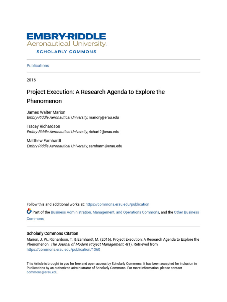 1 Project Execution A Research Agenda To Explore The Phenomenon | PDF ...