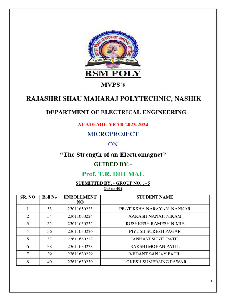 GRP - 5 BSP REPORT 1 | PDF | Magnetic Field | Materials Science