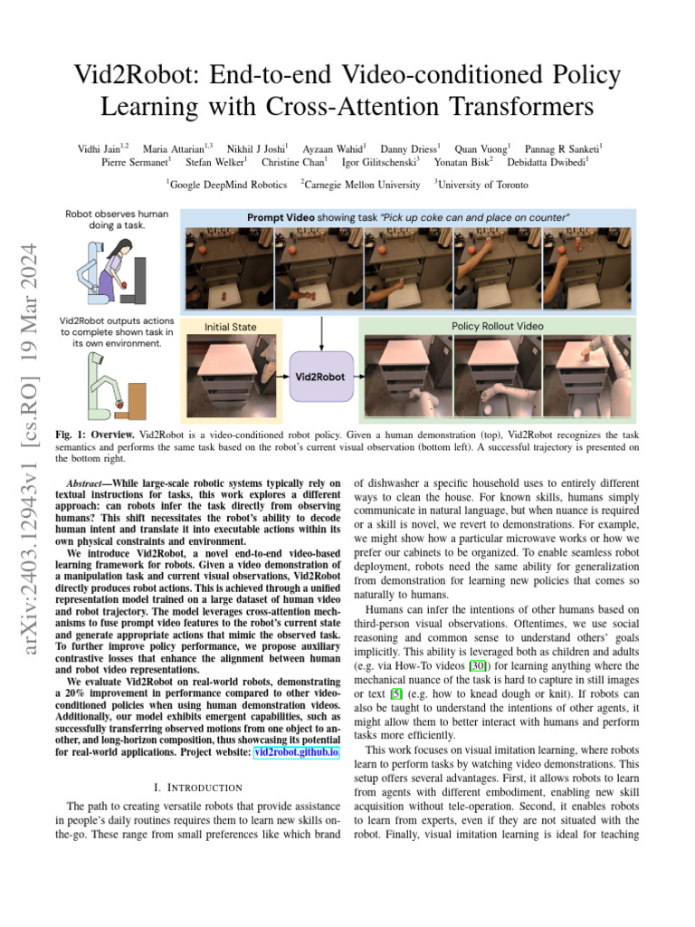 Vid2Robot: End-To-End Video-Conditioned Policy Learning With Cross-Attention Transformers | PDF