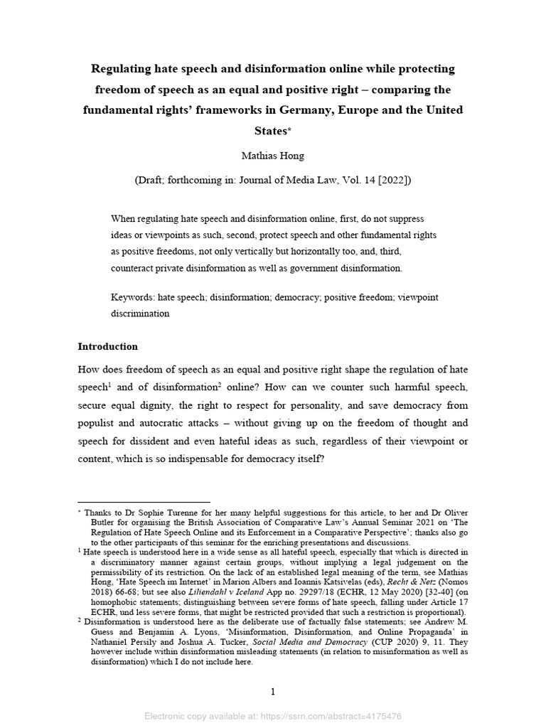 Regulating Hate Speech | Download Free PDF | Freedom Of Speech | Hate ...