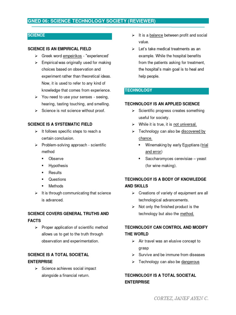 Sts Reviewer (Highlights) | Download Free PDF | Id | Science