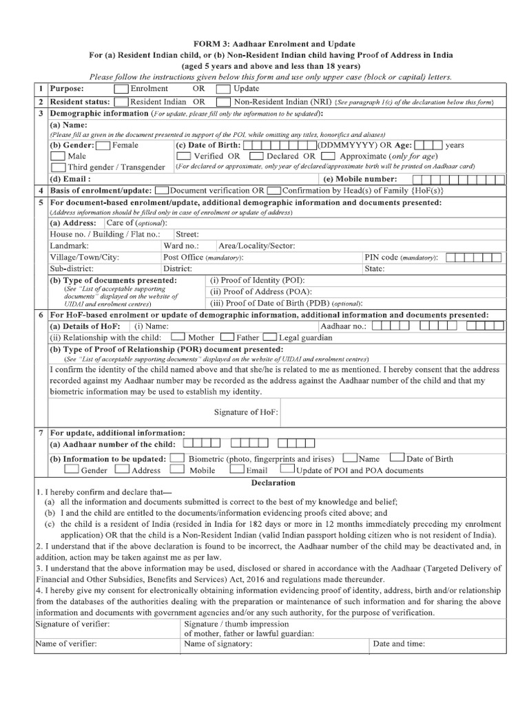 Aadhar Enrolment Aged 5 To 18 Years | PDF