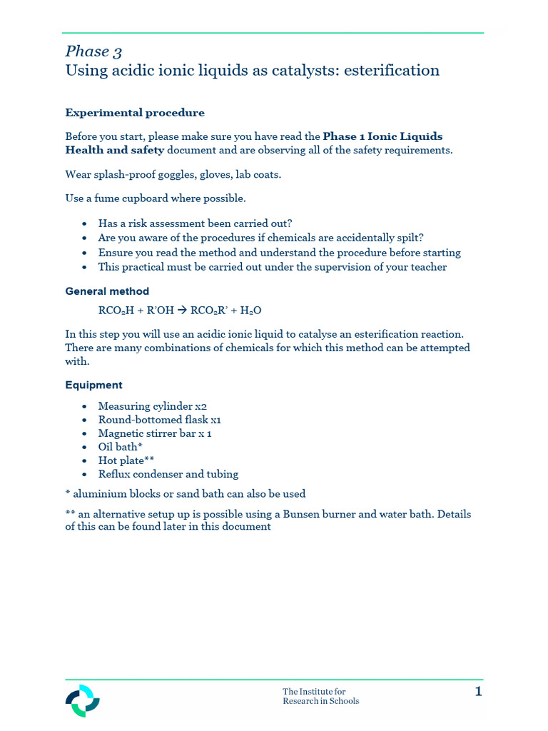 Ph3 GF Student-Esterification-Method 23-24 Final | PDF | Ester ...