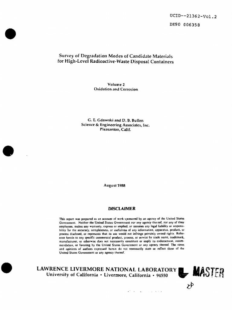 Survey of Degradation Modes of Candidate Materials For High-Level Radioactive-Waste Disposal ...