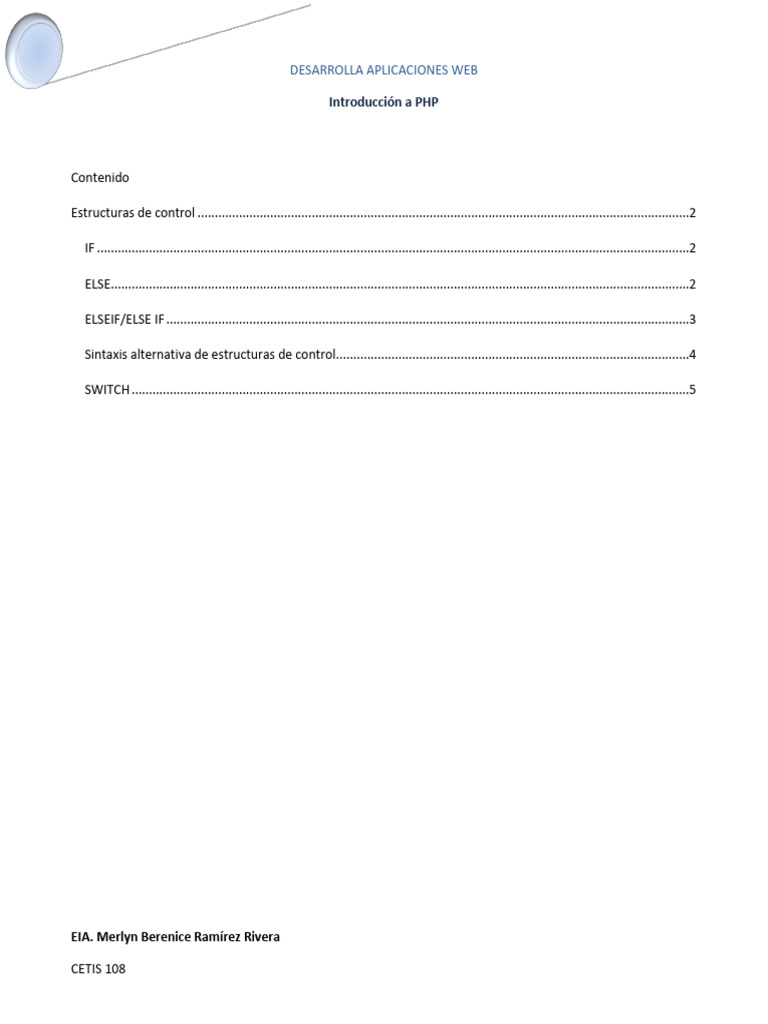 Desarrollo de Aplicaciones Web | PDF | Flujo de control | Php