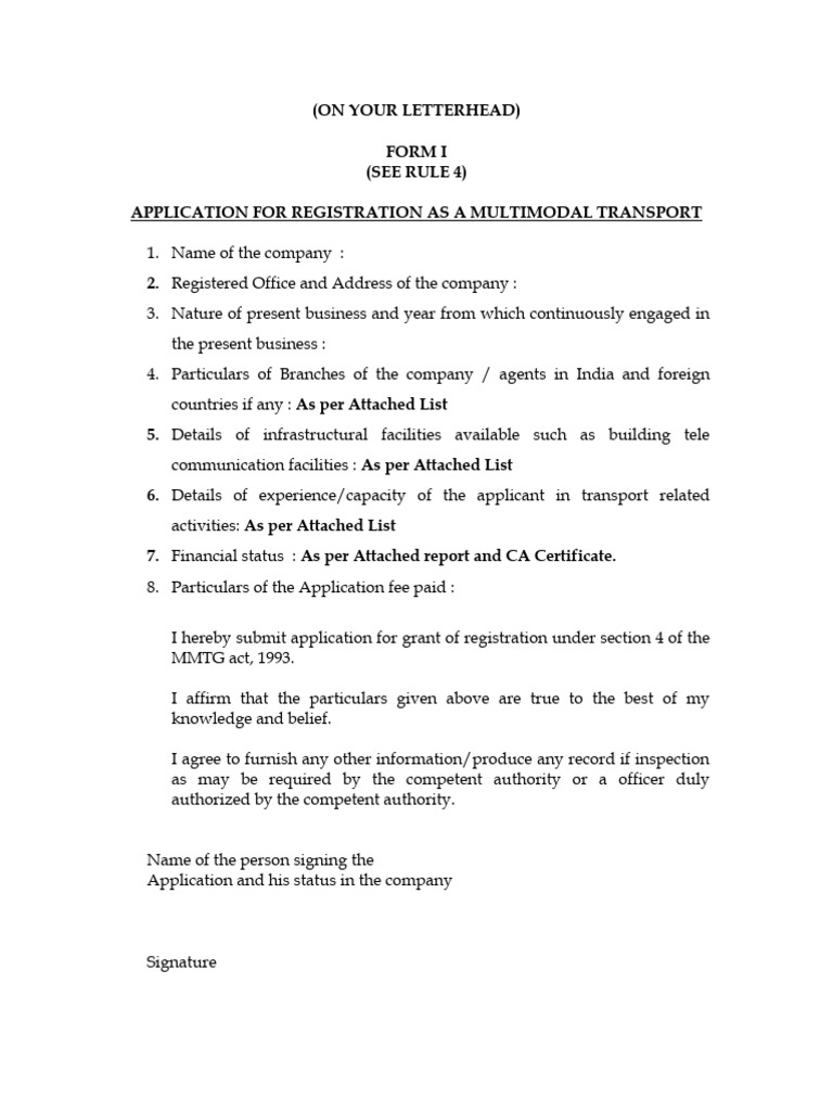 MTO Reg 2 Form 1 | PDF