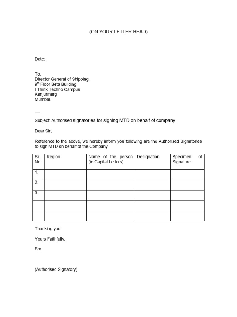Format of Authorised Signature | PDF