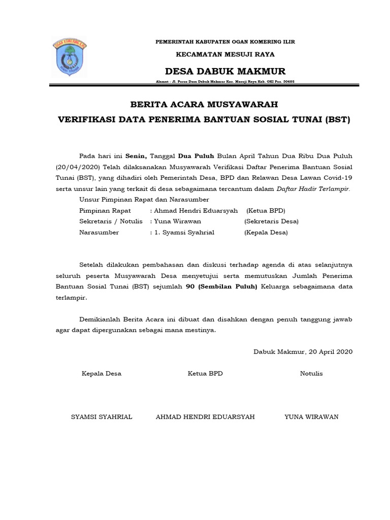 Berita Acara MUSDES Khusus | PDF