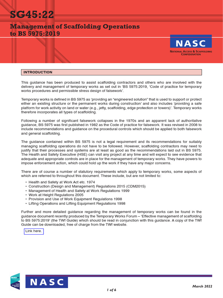 Nasc SG45-22 Management of Scaffold BS 5975 | PDF | Scaffolding | Occupational Safety And Health