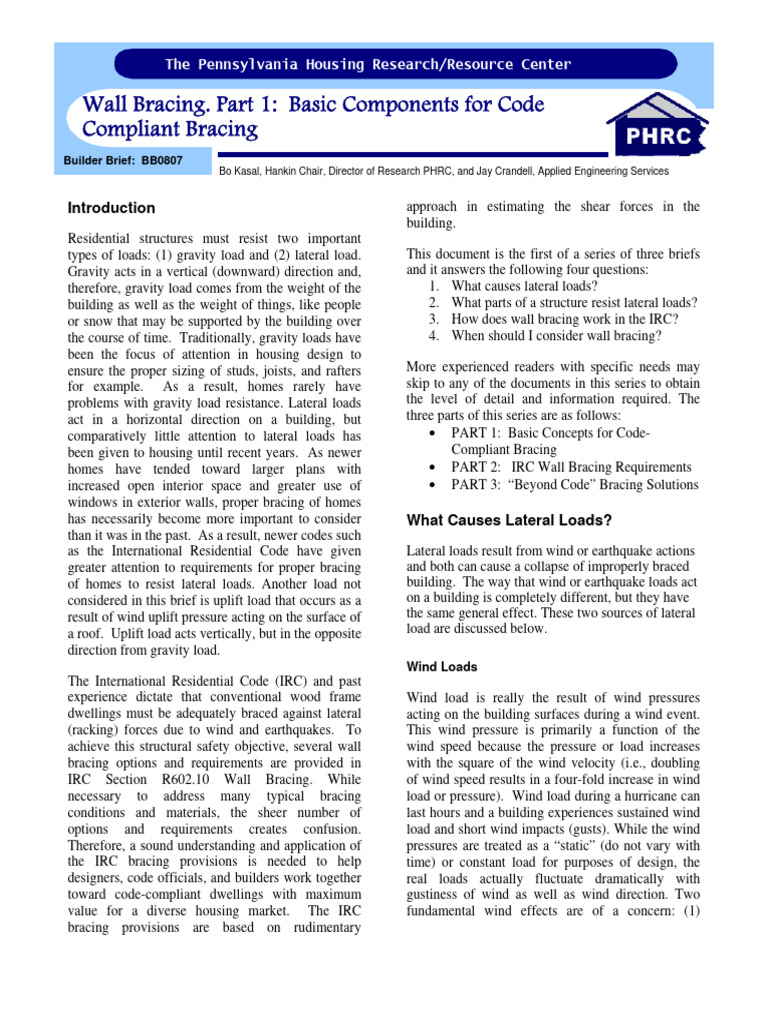 Wall Bracing Part 1 PDF | Download Free PDF | Force | Acceleration