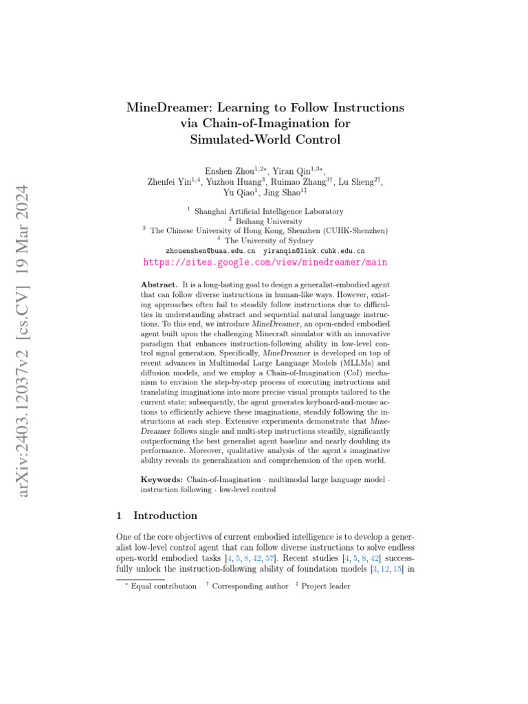 MineDreamer: Learning to Follow Instructions via Chain-of-Imagination for Simulated-World ...
