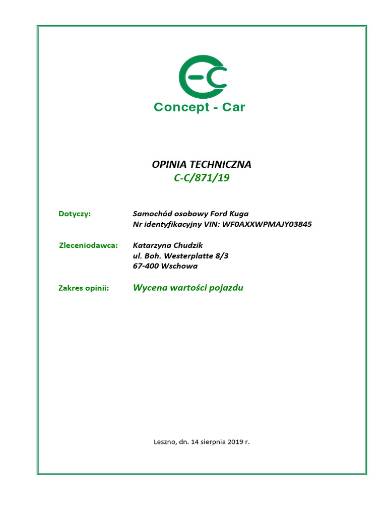 Concept - Car: Opinia Techniczna | PDF
